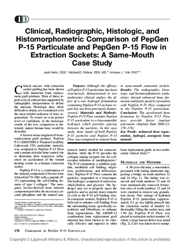(PDF) Clinical, Radiographic, Histologic, and Histomorphometric ...