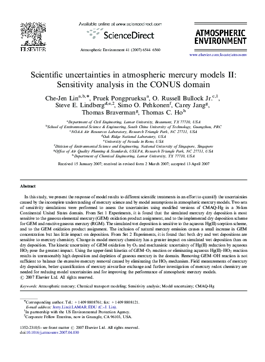 (PDF) Scientific uncertainties in atmospheric mercury models II ...