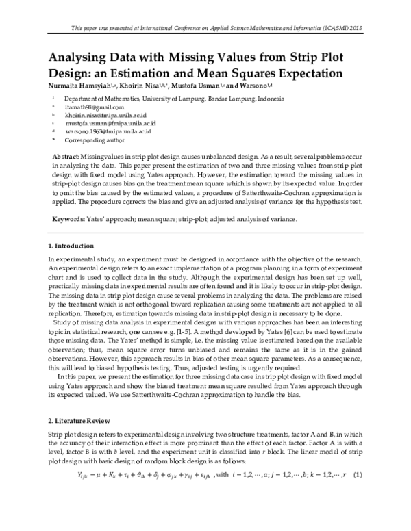 Pdf Analysing Data With Missing Values From Strip Plotdesign An