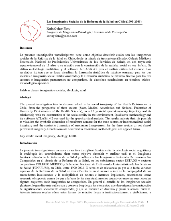 (PDF) Los Imaginarios Sociales de la Reforma de la Salud en Chile (1990-2003)