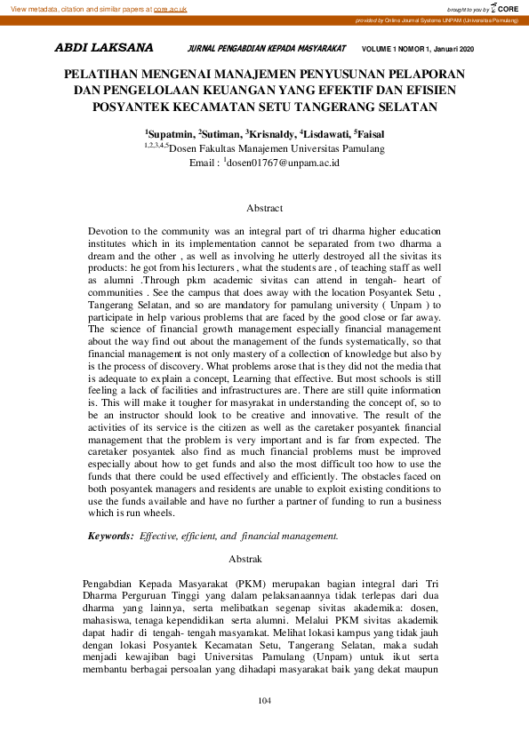 (PDF) Pelatihan Mengenai Manajemen Penyusunan Pelaporan Dan Pengelolaan Keuangan Yang Efektif ...