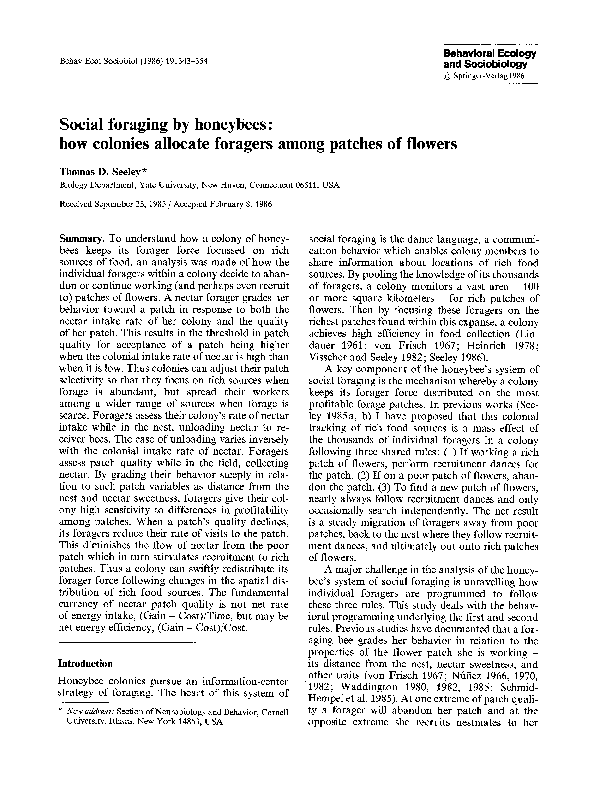 (PDF) Social foraging by honeybees: how colonies allocate foragers ...