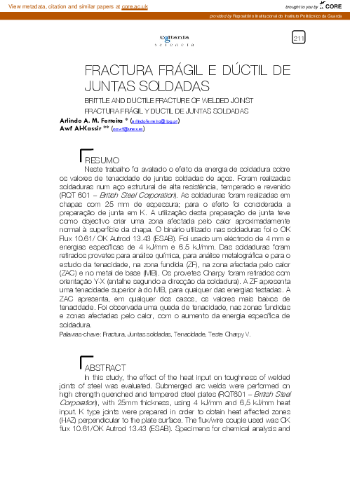 (PDF) Fractura frágil e dúctil de juntas soldadas