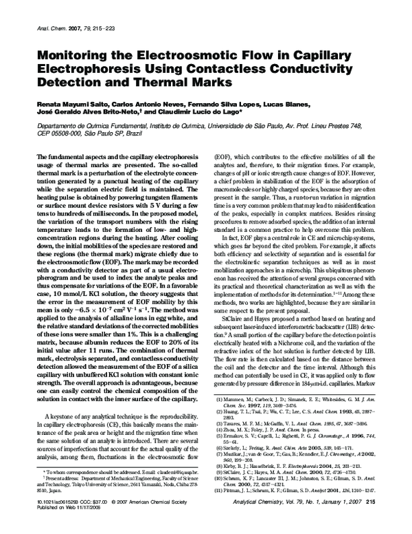 Pdf Monitoring The Electroosmotic Flow In Capillary Electrophoresis Using Contactless