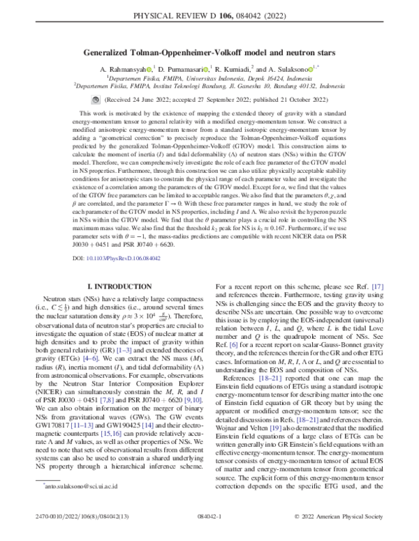 (PDF) Generalized Tolman-Oppenheimer-Volkoff model and neutron stars