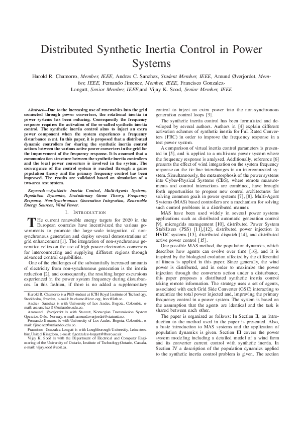 (PDF) Distributed synthetic inertia control in power systems