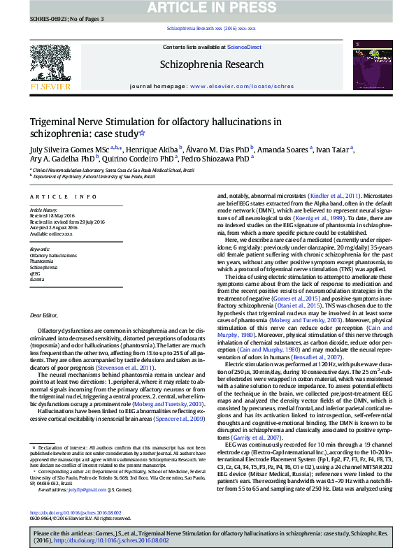 (PDF) Trigeminal Nerve Stimulation for olfactory hallucinations in ...