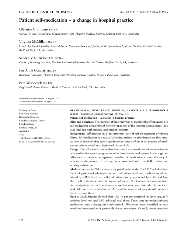 (PDF) Patient self-medication – a change in hospital practice