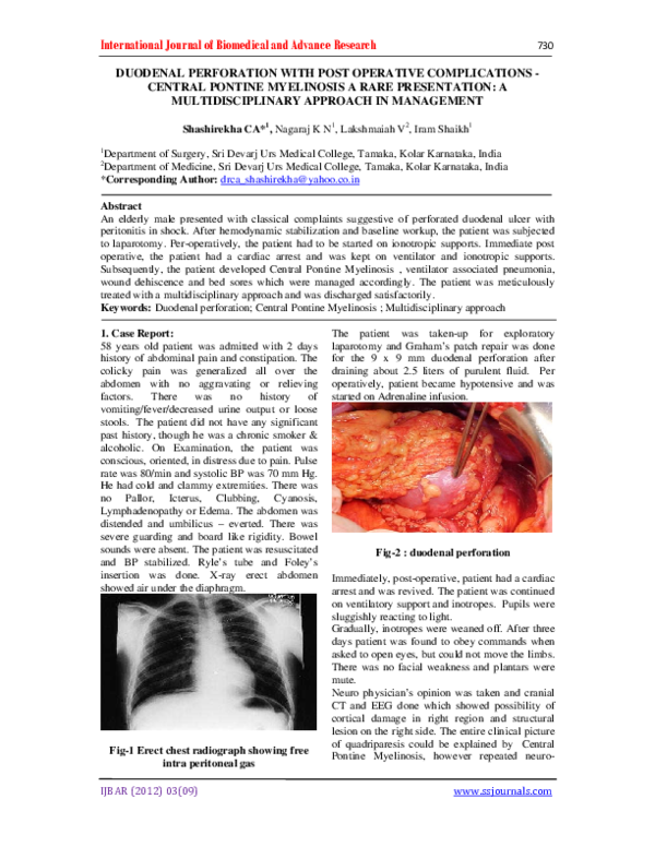 (PDF) Duodenal perforation with post operative complications - Central ...