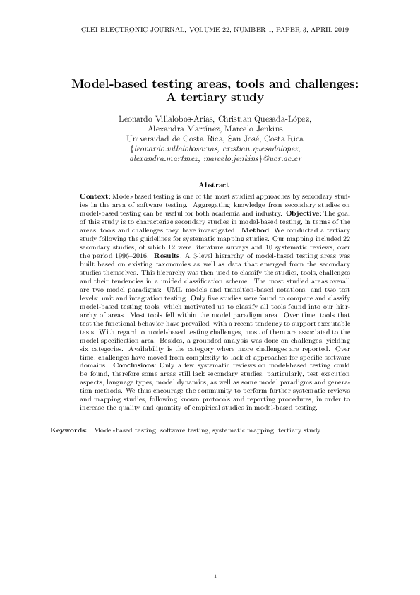 (PDF) Model-based testing areas, tools and challenges: A tertiary study ...