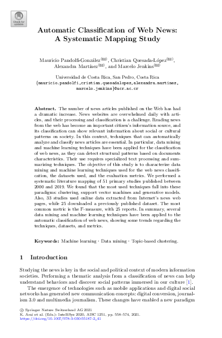 (PDF) Automatic Classification of Web News: A Systematic Mapping Study