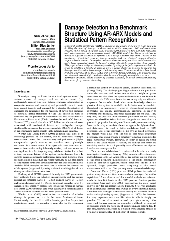 (PDF) Damage detection in a benchmark structure using AR-ARX models and statistical pattern ...