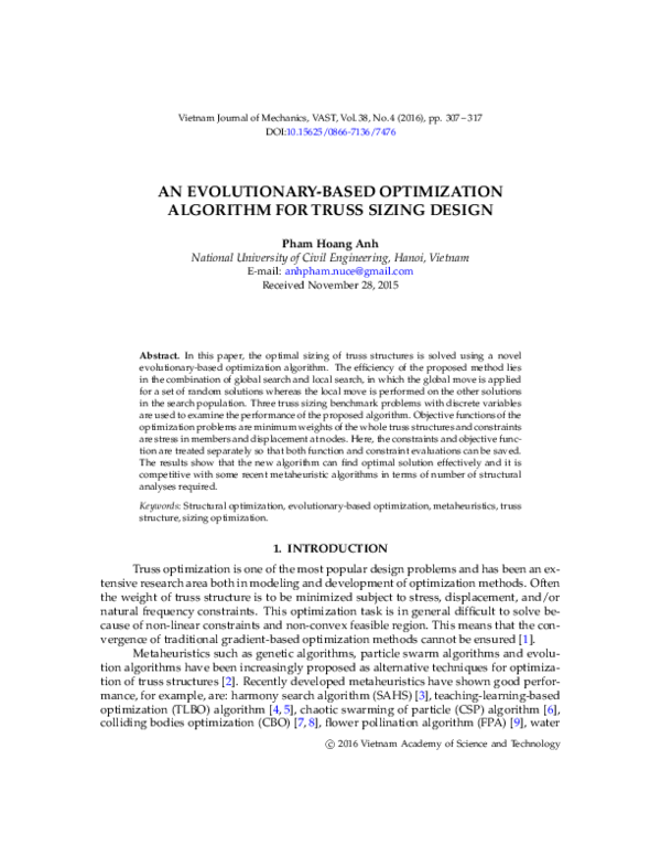 (PDF) An evolutionary-based optimization algorithm for truss sizing design