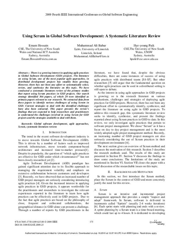 Pdf Using Scrum In Global Software Development A Systematic Literature Review