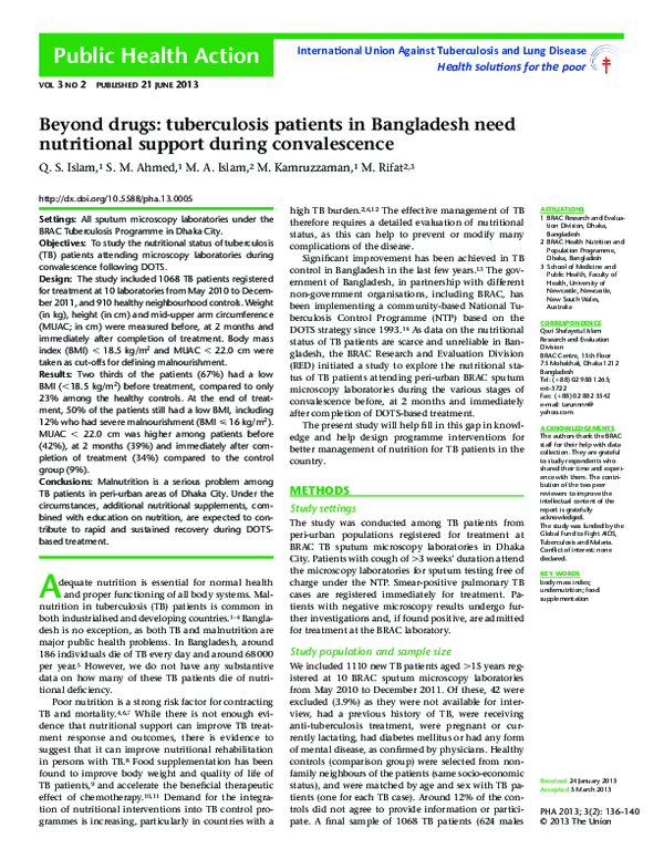 (PDF) Beyond drugs: tuberculosis patients in Bangladesh need ...
