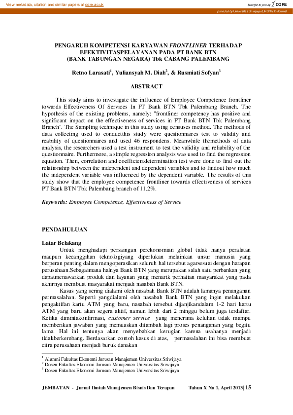(PDF) PENGARUH KOMPETENSI KARYAWAN FRONTLINER TERHADAP EFEKTIVITAS ...