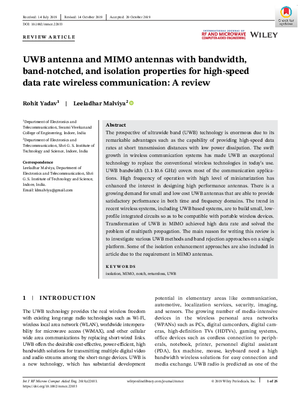 Pdf Uwb Antenna And Mimo Antennas With Bandwidth Band‐notched And Isolation Properties For