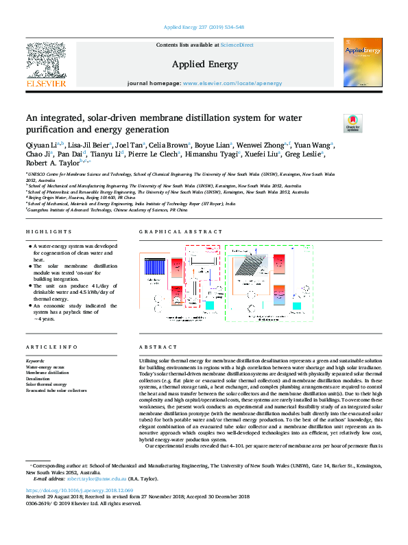 (PDF) An integrated, solar-driven membrane distillation system for ...