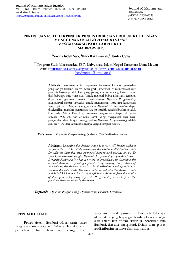 (PDF) Penentuan Rute Terpendek Pendistribusian Produk Kue Dengan ...
