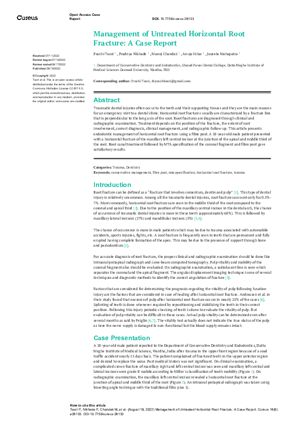 (PDF) Management of Untreated Horizontal Root Fracture: A Case Report