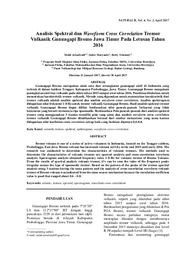 (PDF) Spectral and Waveform Cross-Correlation Analysis of Volcanic Tremor from The 2016 Eruption ...