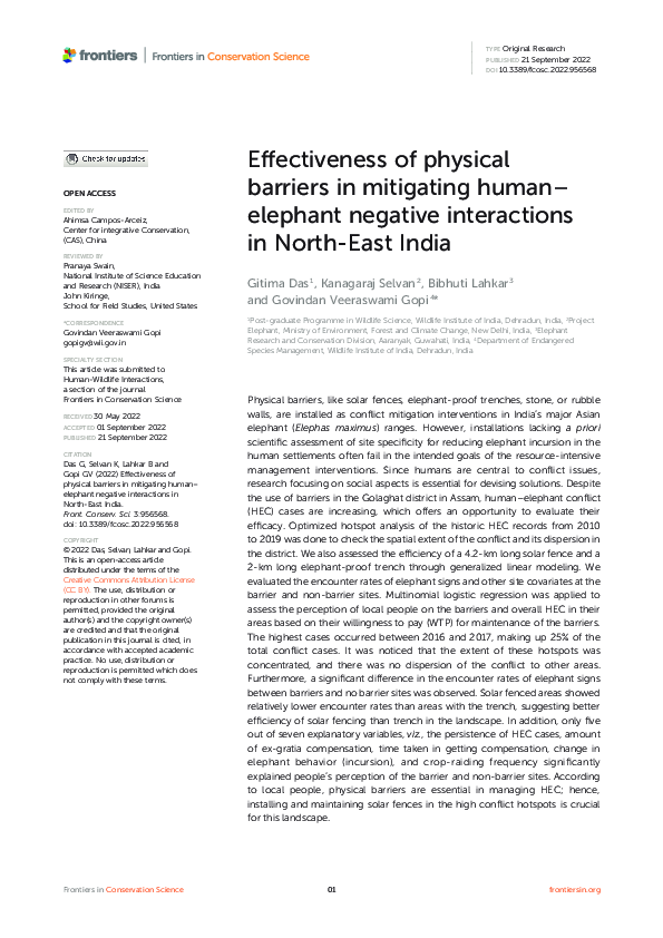 (PDF) Effectiveness of physical barriers in mitigating human–elephant ...