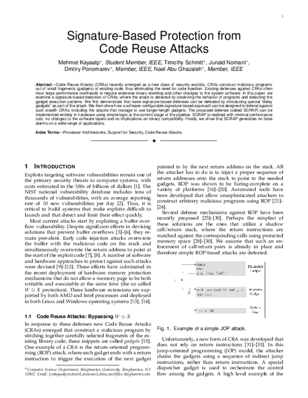 (PDF) Signature-Based Protection from Code Reuse Attacks