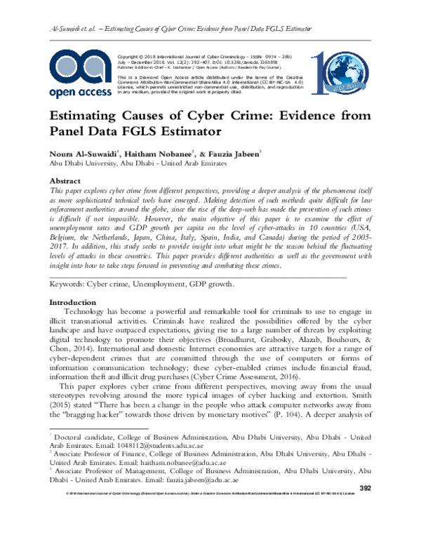 Pdf Estimating Causes Of Cyber Crime Evidence From Panel Data Fgls