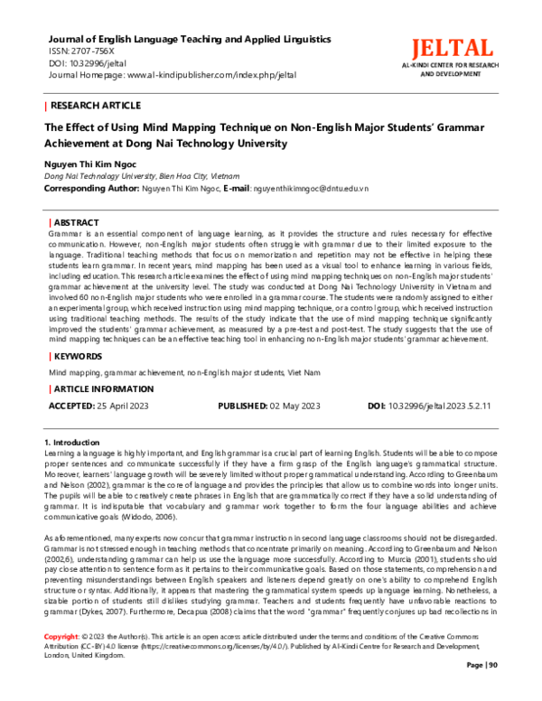 (PDF) The Effect of Using Mind Mapping Technique on Non-English Major Students’ Grammar ...