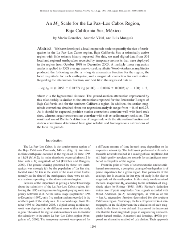 (PDF) An ML Scale for the La Paz-Los Cabos Region, Baja California Sur ...