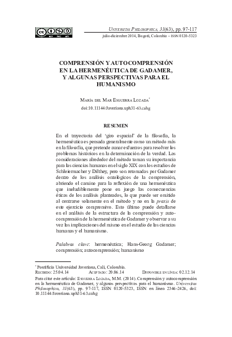 (PDF) Comprension y autocomprension en Gadamer