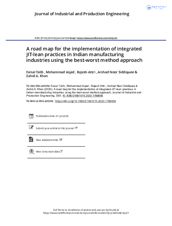 (PDF) A road map for the implementation of integrated JIT-lean practices in Indian manufacturing ...