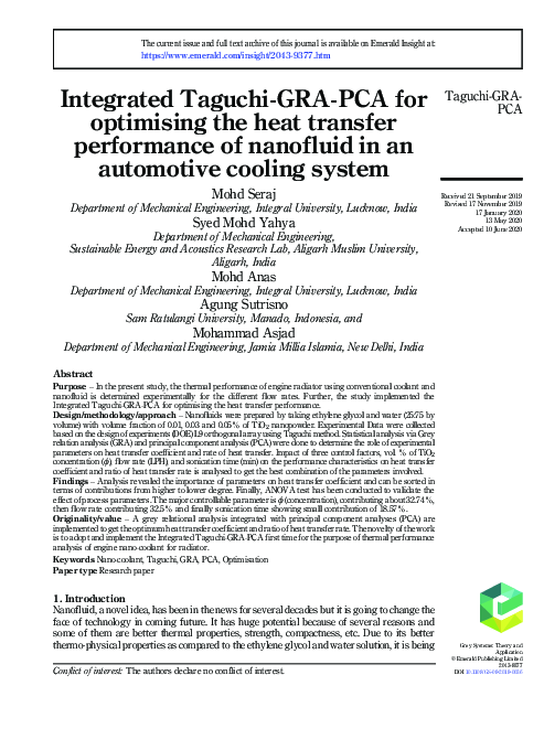 (PDF) Integrated Taguchi-GRA-PCA for optimising the heat transfer ...