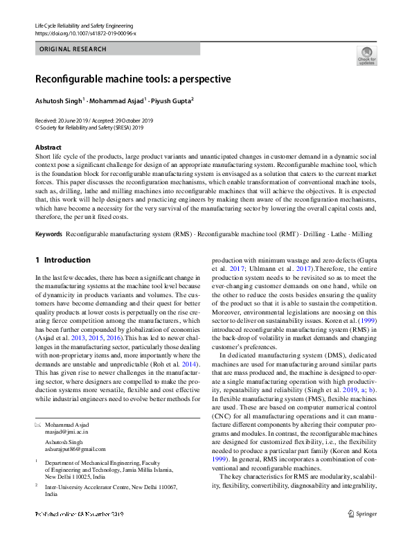 (PDF) Reconfigurable machine tools: a perspective