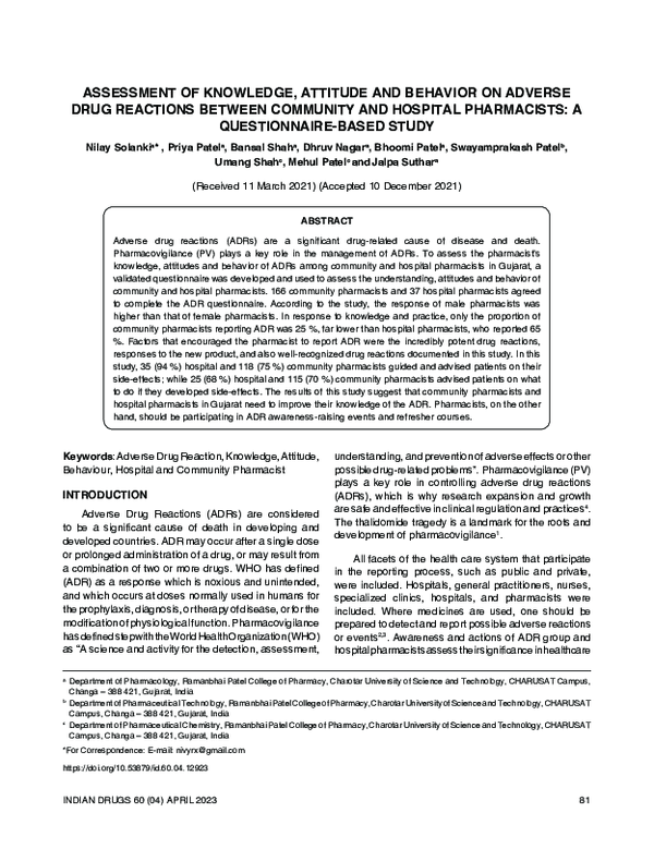 (PDF) Assessment of Knowledge, Attitude and Behavior on Adverse Drug ...
