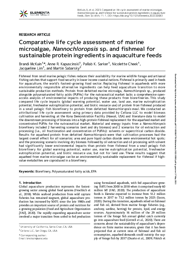 (PDF) Comparative life cycle assessment of marine microalgae ...