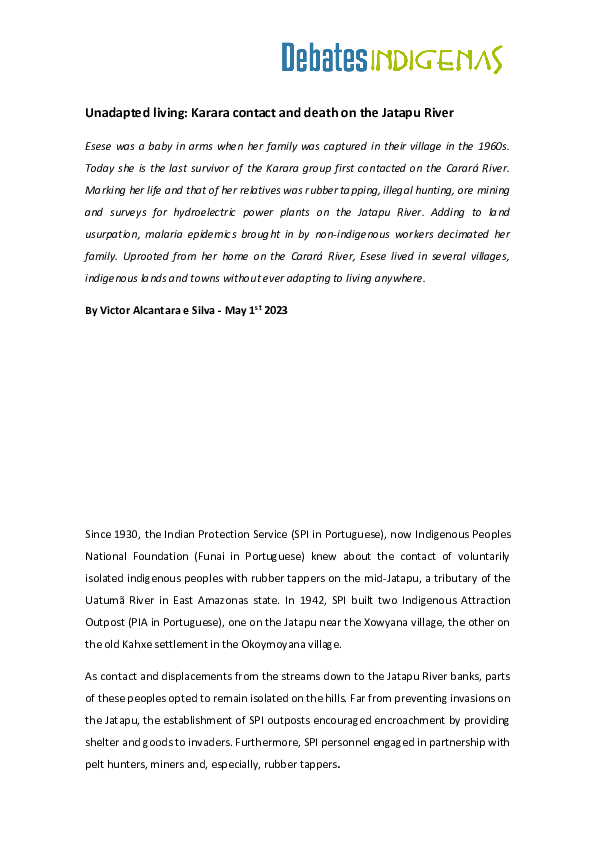 (PDF) Unadapted living: Karara contact and death on the Jatapu River ...