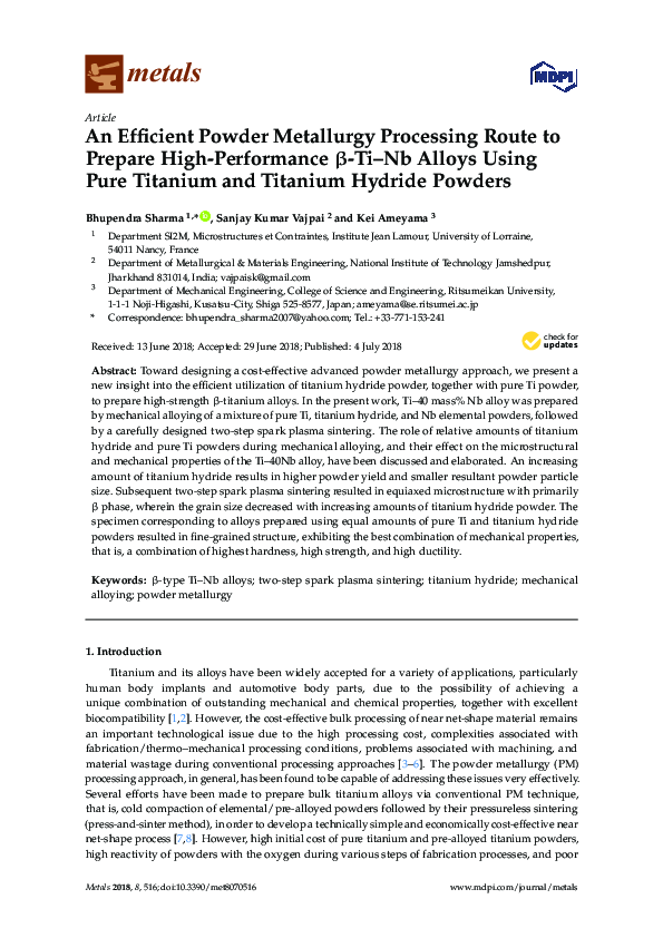 (PDF) An Efficient Powder Metallurgy Processing Route to Prepare High ...