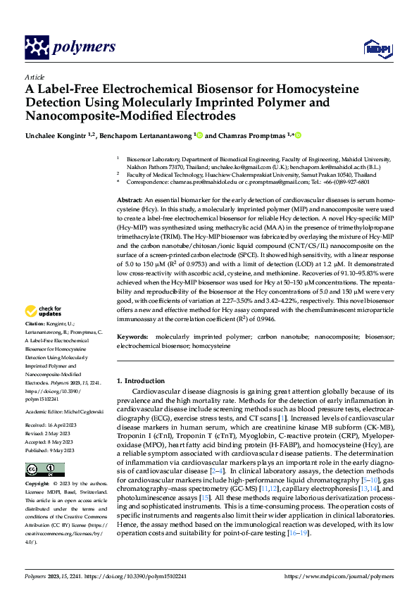 (PDF) A Label-Free Electrochemical Biosensor for Homocysteine Detection ...