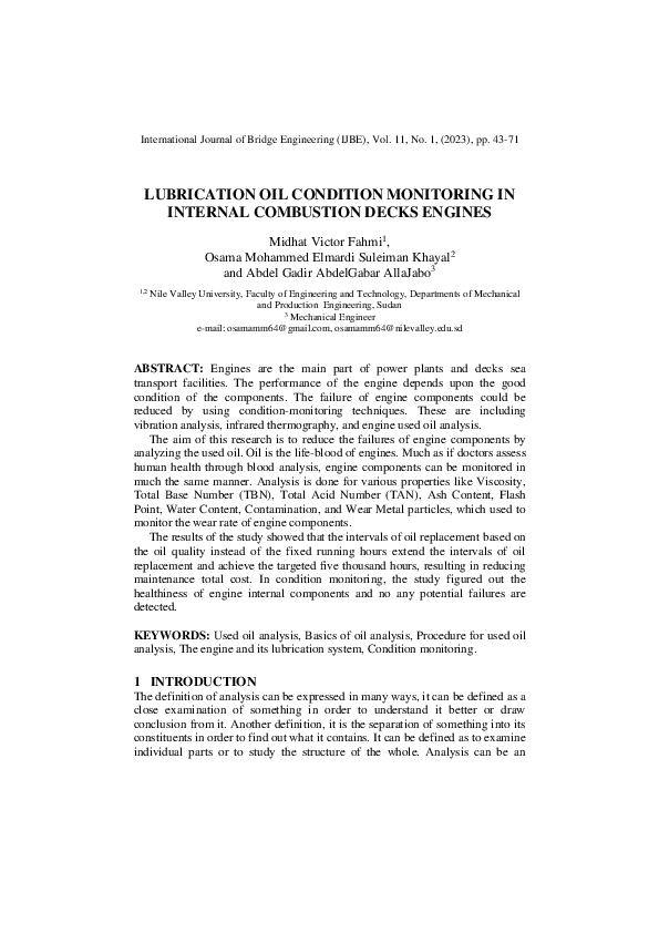 (PDF) LUBRICATION OIL CONDITION MONITORING IN INTERNAL COMBUSTION DECKS ENGINES