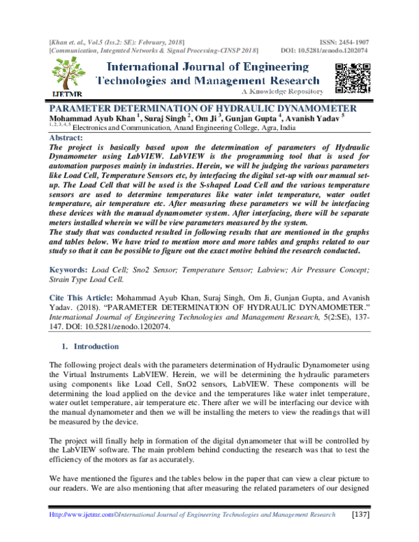 (PDF) Parameter Determination of Hydraulic Dynamometer