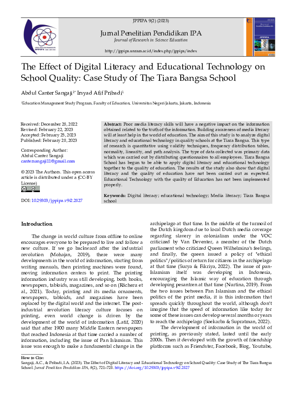 (PDF) Effect of Digital Literacy and Educational Technology on School ...