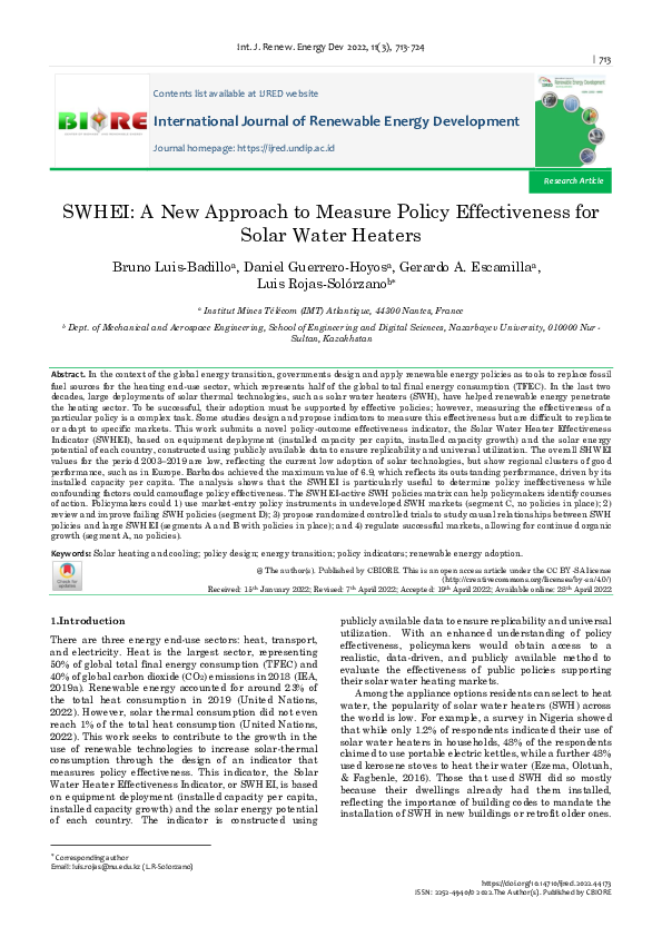 (PDF) Solar Water Heater Effectiveness Indicator (SWHEI): An Outcome ...