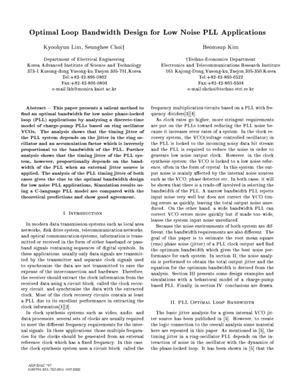 (PDF) Optimal loop bandwidth design for low noise PLL applications (PDF) Optimal loop bandwidth design for low noise PLL applications