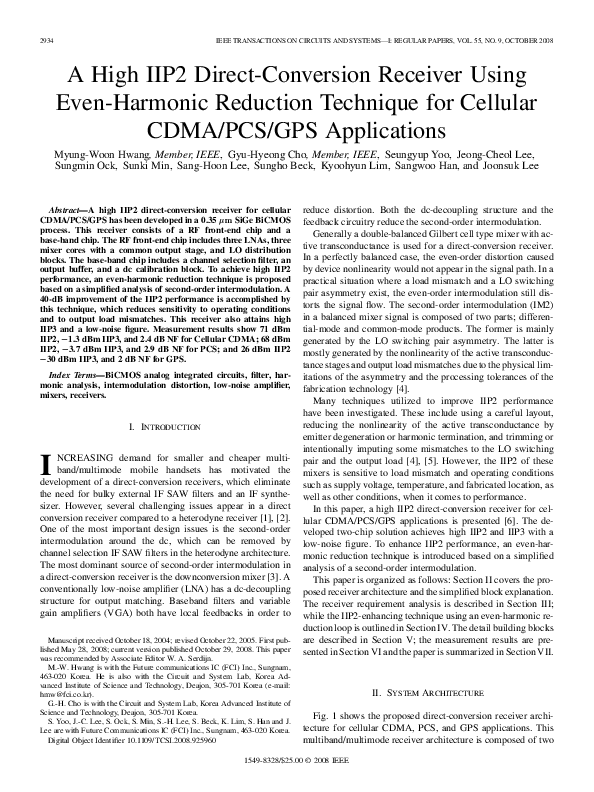 (PDF) A High IIP2 Direct-Conversion Receiver Using Even-Harmonic ...