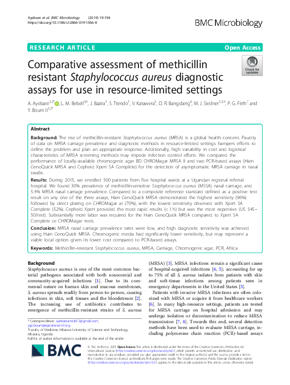 (PDF) Comparative assessment of methicillin resistant Staphylococcus aureus diagnostic assays ...