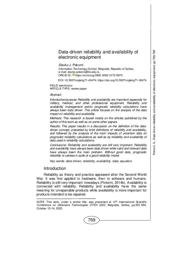(PDF) Data -driven reliability and availability of electronic equipment