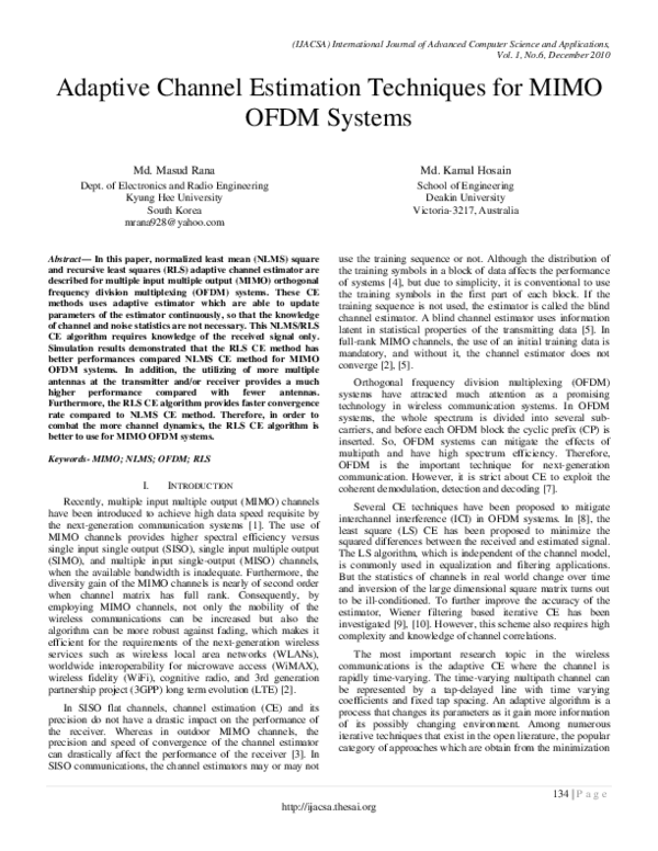 (PDF) Adaptive Channel Estimation Techniques for MIMO OFDM Systems | Md.Masud Rana - Academia.edu