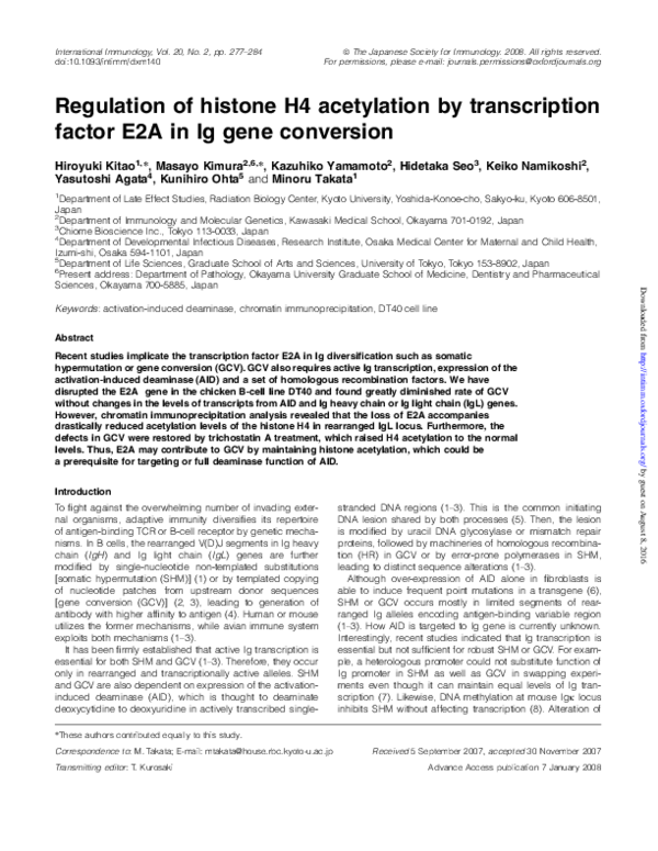 (PDF) Regulation of histone H4 acetylation by transcription factor E2A ...