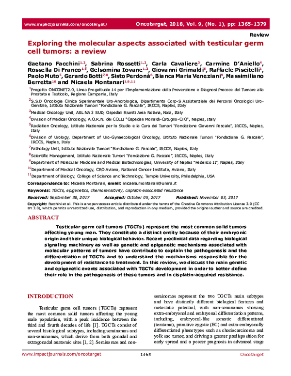 Pdf Exploring The Molecular Aspects Associated With Testicular Germ 7297